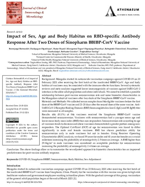 Pdf Impact Of Sex Age And Body Habitus On Rbd Specific Antibody Response After Two Doses Of
