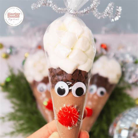 Diy Reindeer Hot Chocolate Cones W Printable Easy Christmas T