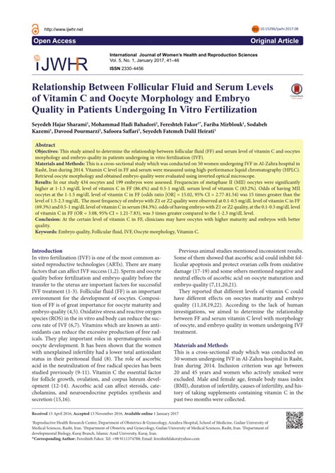 Pdf Relationship Between Follicular Fluid And Serum Levels Of Vitamin