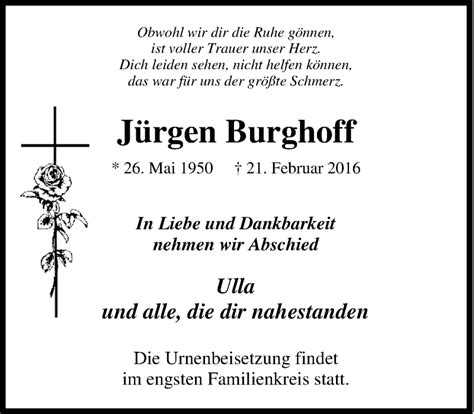 Traueranzeigen Von Jürgen Burghoff Trauer In Nrwde