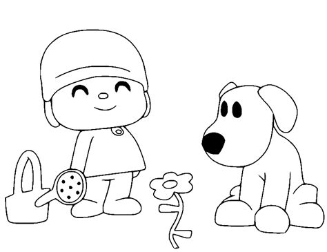 Coloriage Pocoyo Et Loula Arrosant Des Fleurs Coloriages Gratuits à Imprimer