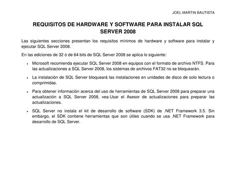 Requisitos De Hardware Y Software Para Instalar Sql Server 2008 Pdf Servidor Sql De