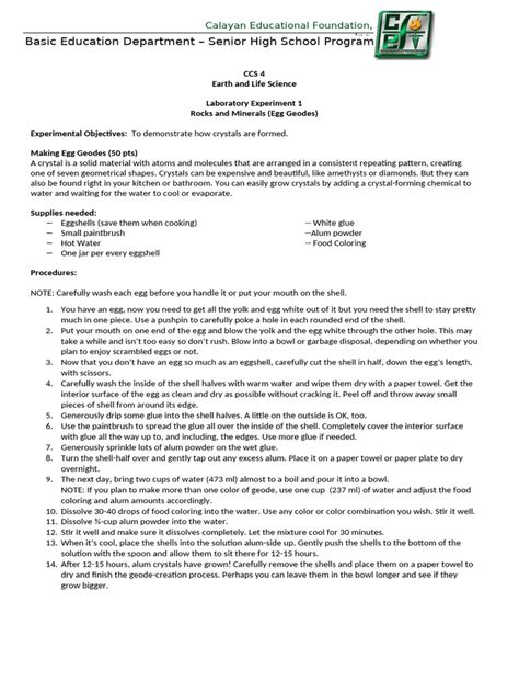 Lab Experiment 2 Types Of Solids Pdf Crystal Egg