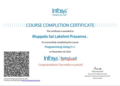 sai lakshmi prasanna muppala on linkedin just finished my c course on infosys springboard