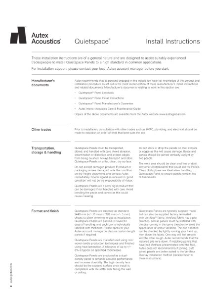 Quietspace Install Instructions Autex Acoustics Ltd Nbs Source