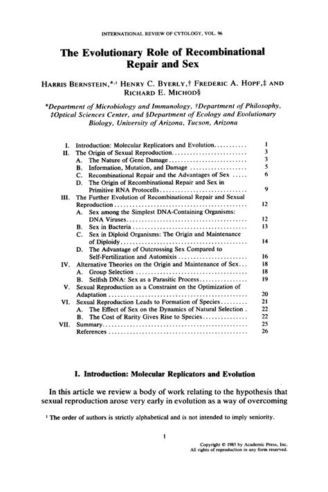 Pdf The Evolutionary Role Of Recombinational Repair And Sex
