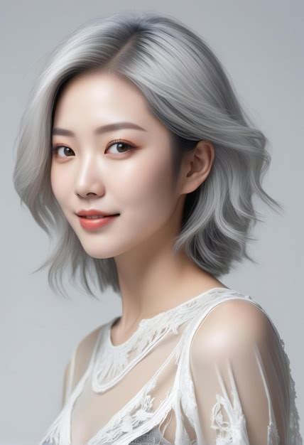 Premium Photo Portrait Of Beautiful Asian Woman With Grey Hair On