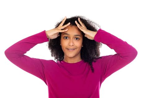 Beautiful Teenager Girl Pink Sweater Isolated White Background Stock