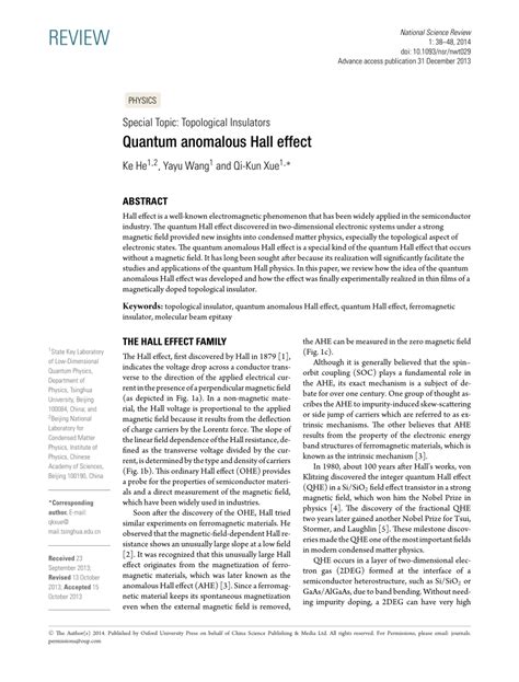 Pdf Quantum Anomalous Hall Effect