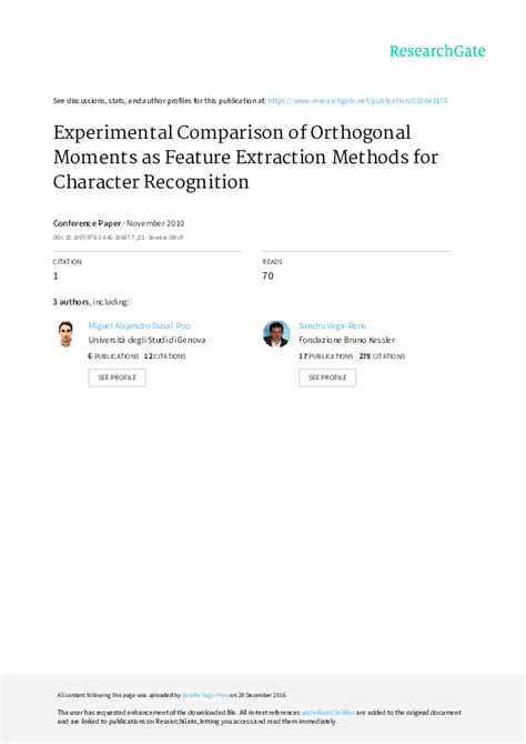 Pdf Experimental Comparison Of Orthogonal Moments As Feature