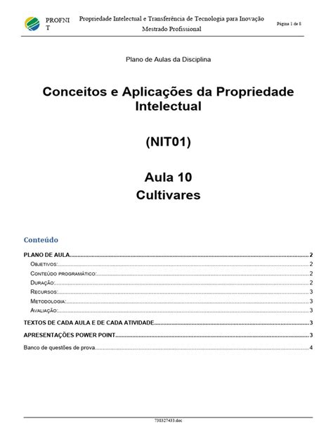 Aula 10 Pi Plano De Aula Cultivar 2017 V 2 Download Grátis Pdf Propriedade Intelectual