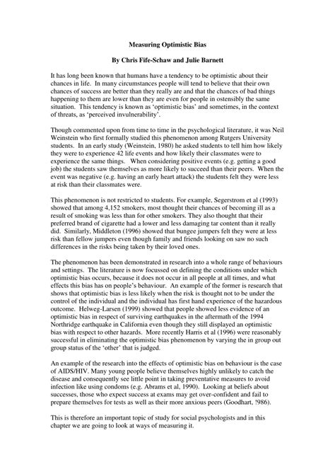 Pdf Measuring Optimistic Bias