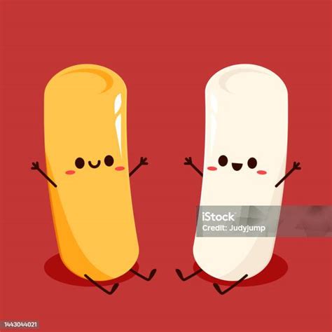 귀여운 떡볶이 국수 만화 한국 길거리 음식 간단한 벡터 로고 소시지입니다 떡볶이는 한국 음식입니다 공란에 대한 스톡 벡터 아트