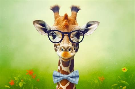 Premium Photo Image Of Giraffe Wearing Glasses And Blue Bow Tie