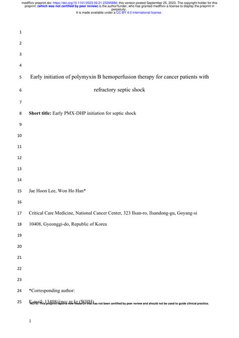 Pdf Early Initiation Of Polymyxin B Hemoperfusion Therapy For Cancer