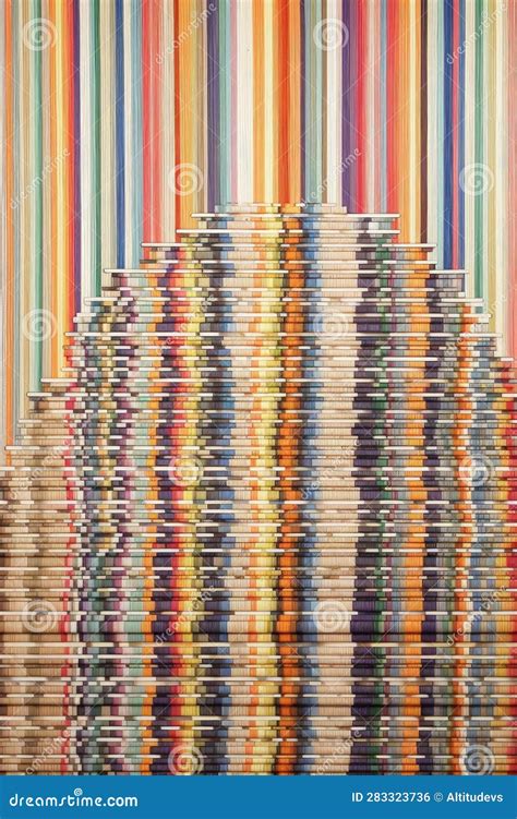 Stack Of Books With Colorful Spines Creating A Vertical Pattern Stock