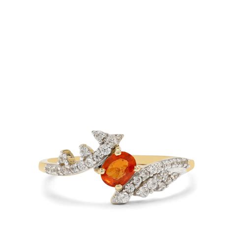 Padparadscha Sapphire Ring With White Zircon In K Gold Ct Gemporia