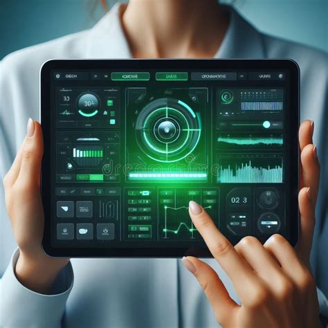 Close Up Of A Woman Adjusting Settings On A Digital Tablet Wit Stock