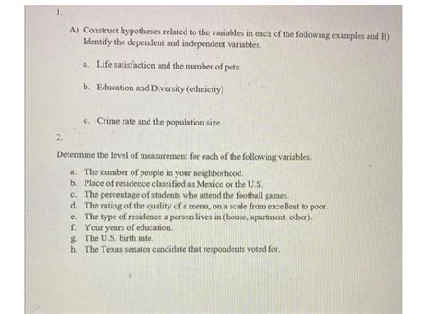 Solved A Construct Hypotheses Related To The Variables In