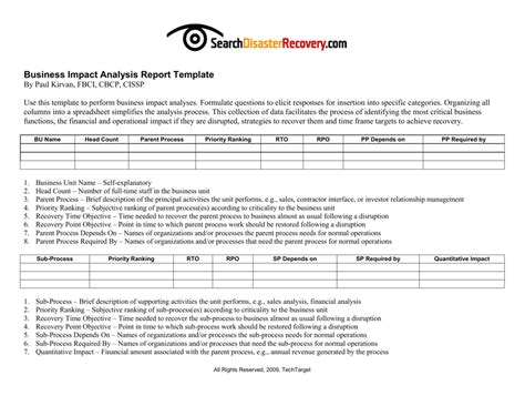 Downloadable Business Impact Analysis Template Pertaining To It