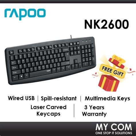 Rapoo Nk2600 Wired Usb Keyboard With Spill Resistant Laser Carved