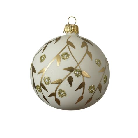 Kaemingk Wool White With Gold Branches Glass Bauble