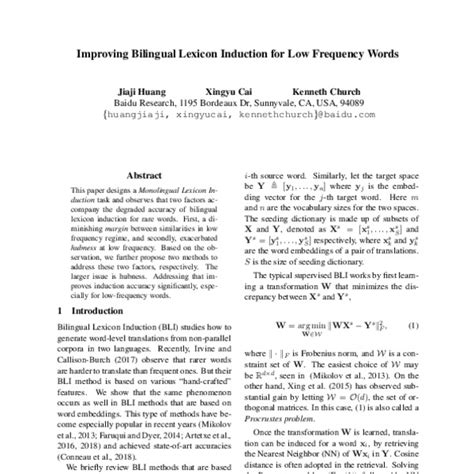Improving Bilingual Lexicon Induction For Low Frequency Words Acl