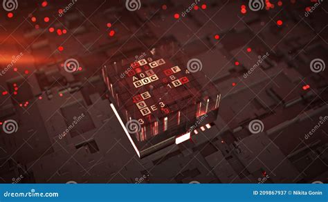 Red Cpu Is Sorting Data Flow 3d Rendering Illustration Stock Illustration Illustration Of