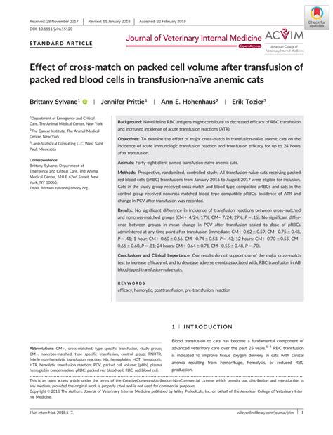 Pdf Effect Of Cross Match On Packed Cell Volume After Transfusion Of