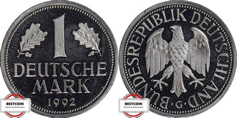 BRD 1 Mark 1992 G J 385 Kursmünze PP MA Shops
