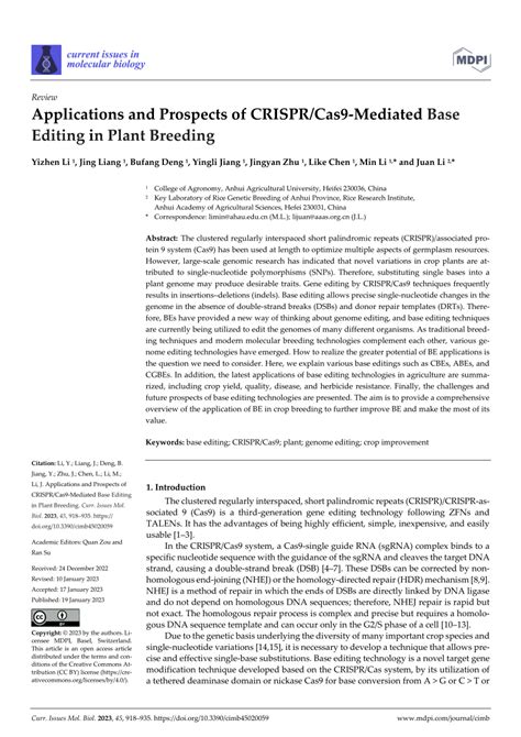 Pdf Applications And Prospects Of Crisprcas9 Mediated Base Editing