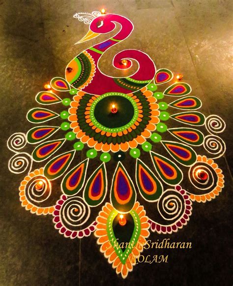 Diwali Rangoli Designs With Peacock