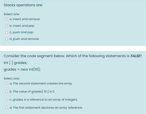 solved stacks operations are select one o a insert and
