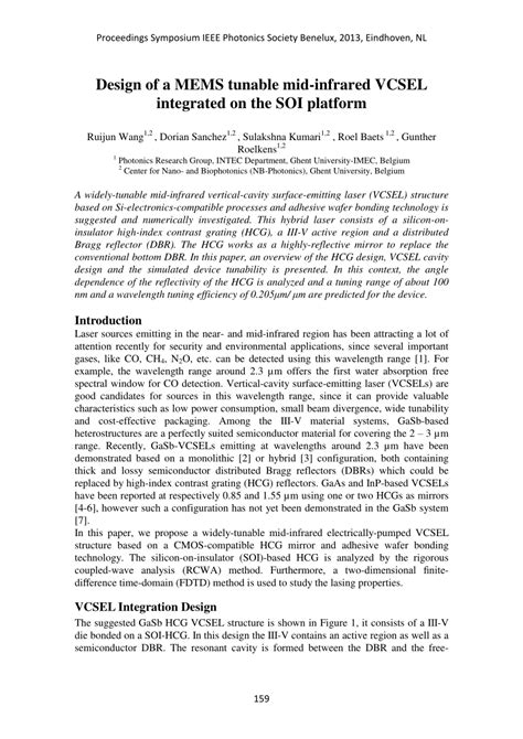 PDF Design Of A MEMS Tunable Mid Infrared VCSEL Integrated On The SOI Platform