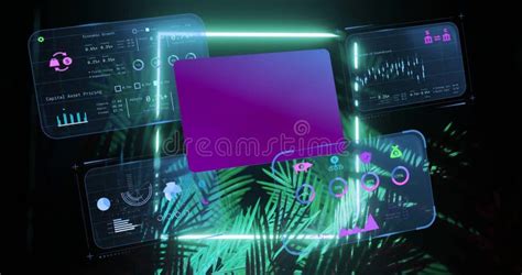 Animation Of Glowing Neon Lights With Futuristic Digital Interface And Data Charts Stock Footage