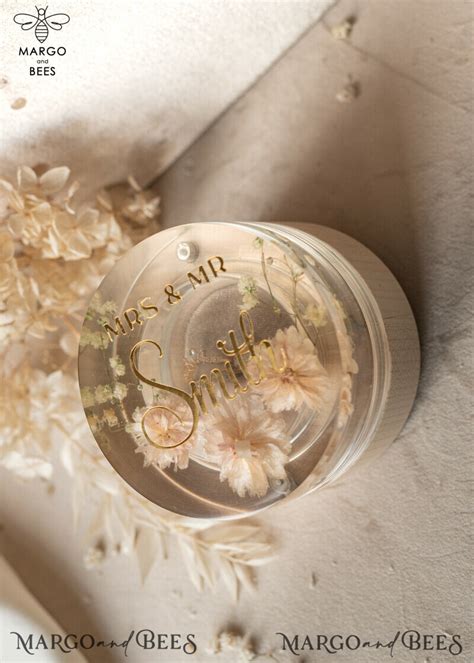 Boho Epoxy Wedding Ring Boxes Wood Resin Flowers Marriage Proposal