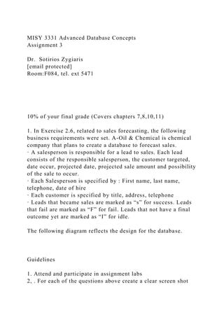 MISY 3331 Advanced Database ConceptsAssignment 3Dr Sotirios Docx