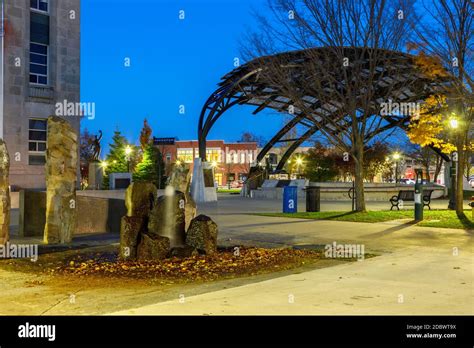 Courthouse Park Within Courthouse Square At Dusk In Downtown Goderich Huron County Ontario