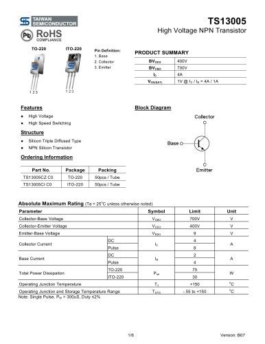 High Voltage Npn Transistor Taiwan Semiconductor Pdf Catalogs