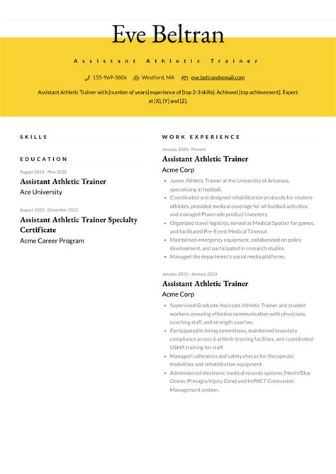 Assistant Athletic Trainer Resume Examples And Templates