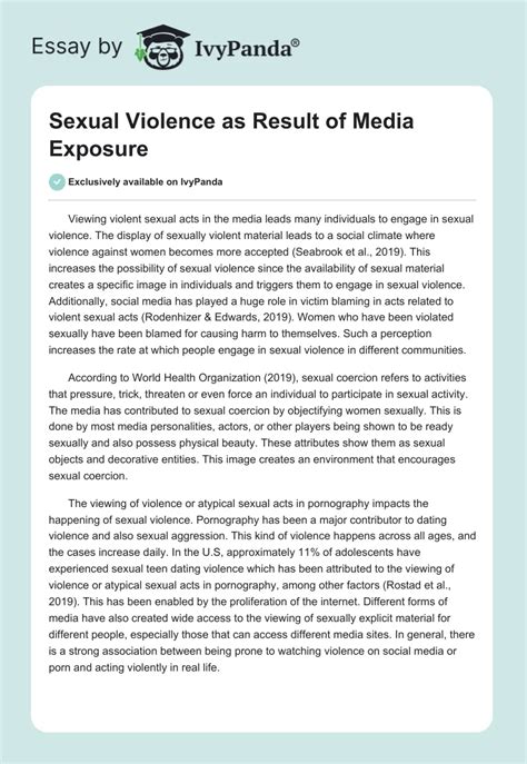 Sexual Violence As Result Of Media Exposure 331 Words Essay Example