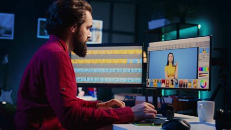 Photographer Using Photo Editing Software On PC Display In Multimedia