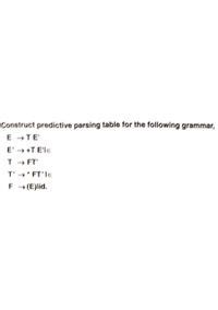 Answered Construct Predictive Parsing Table For The Following Grammar