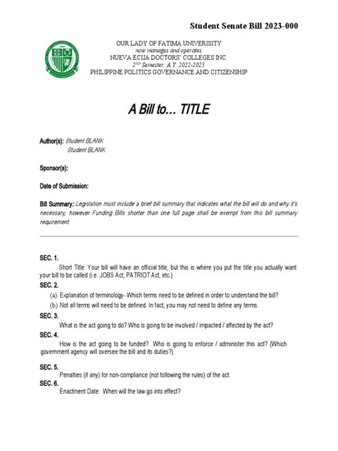 Bill Proposal Template 2 Pdf Bill Law United States Congress