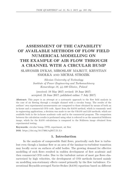 PDF Assessment Of The Capability Of Available Methods Of Flow Field Numerical Modelling On The