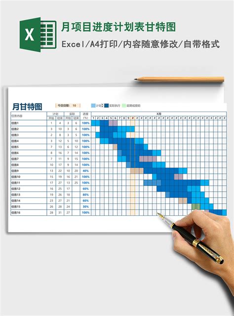 月项目进度计划表甘特图excel表格模板下载 办图网