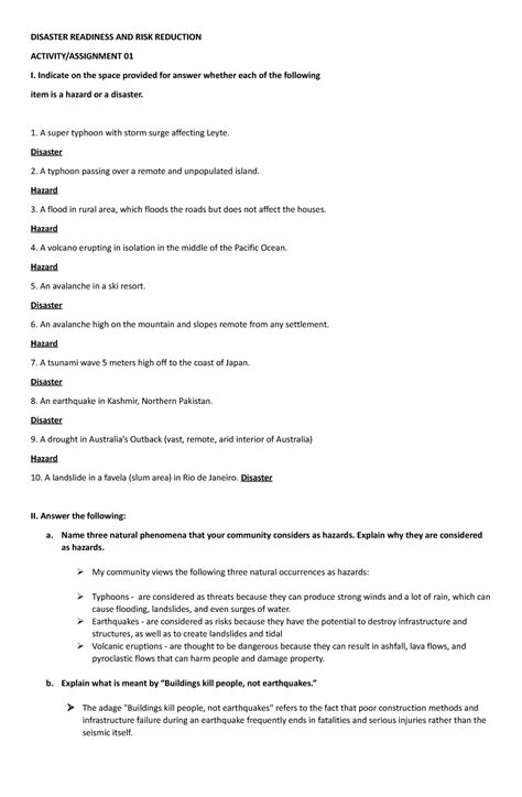 Disaster Readiness AND RISK Reduction DISASTER READINESS AND RISK REDUCTION ACTIVITY