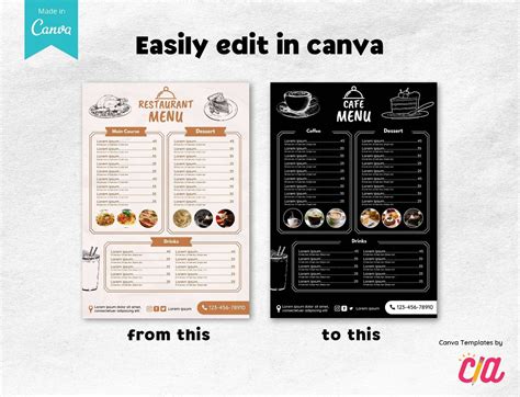 Restaurant Menu Canva Template Food Menu Canva Template Cafe Menu Template Coffee Shop Menu