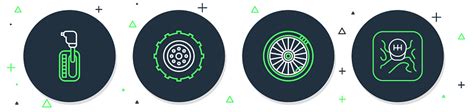 Réglez La Ligne Roue De Voiture Levier De Vitesses Et Icône Vecteur