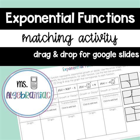 exponential functions transformation matching activity exponential functions exponential